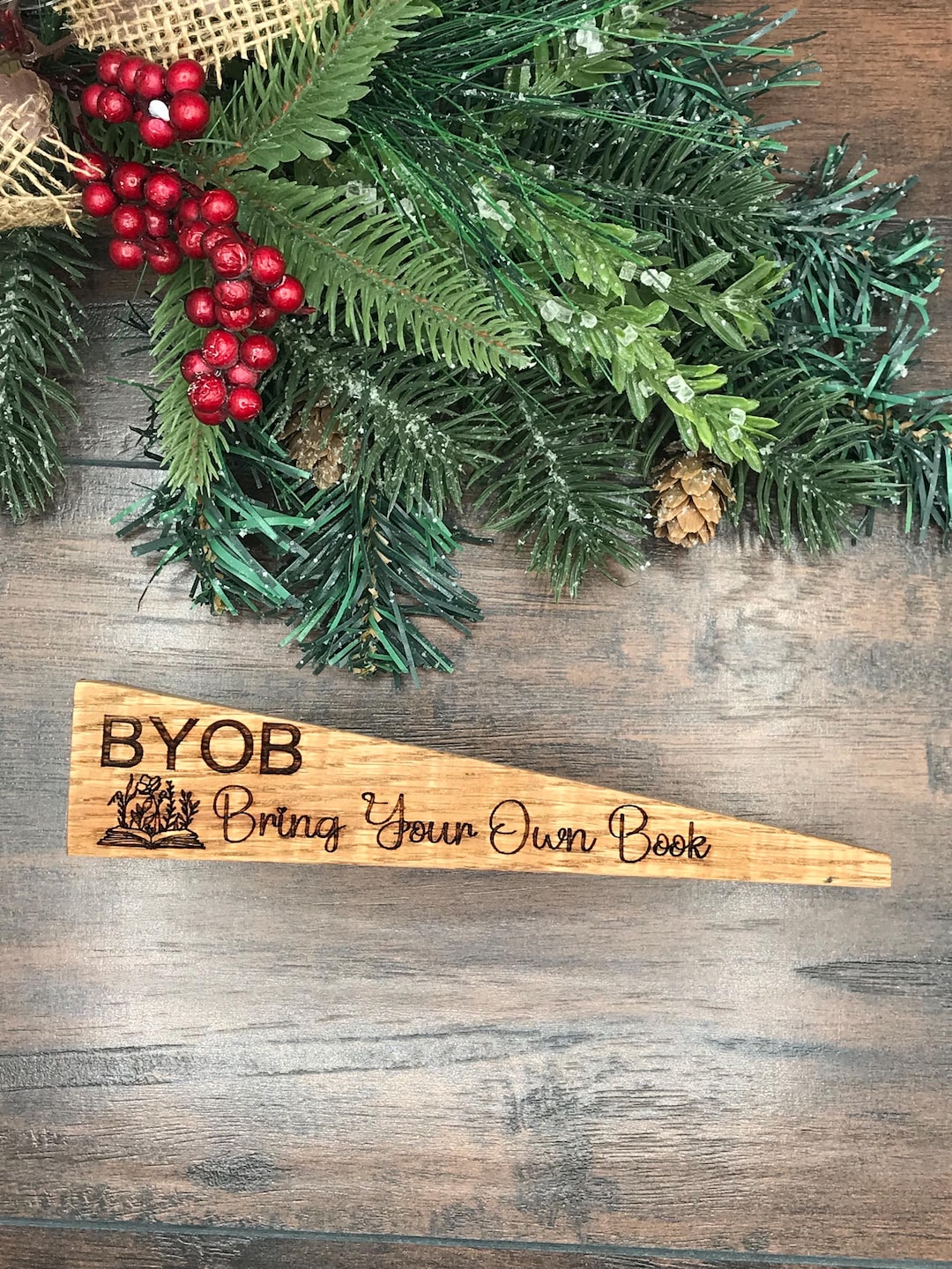 Engraved Oak Door Stop, Wooden Doorstop, BOYB Bring Your Own Book, Dorm ...