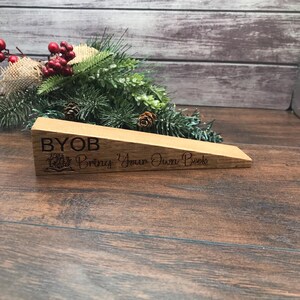 Engraved Oak Door Stop, Wooden Doorstop, BOYB Bring Your Own Book, Dorm ...