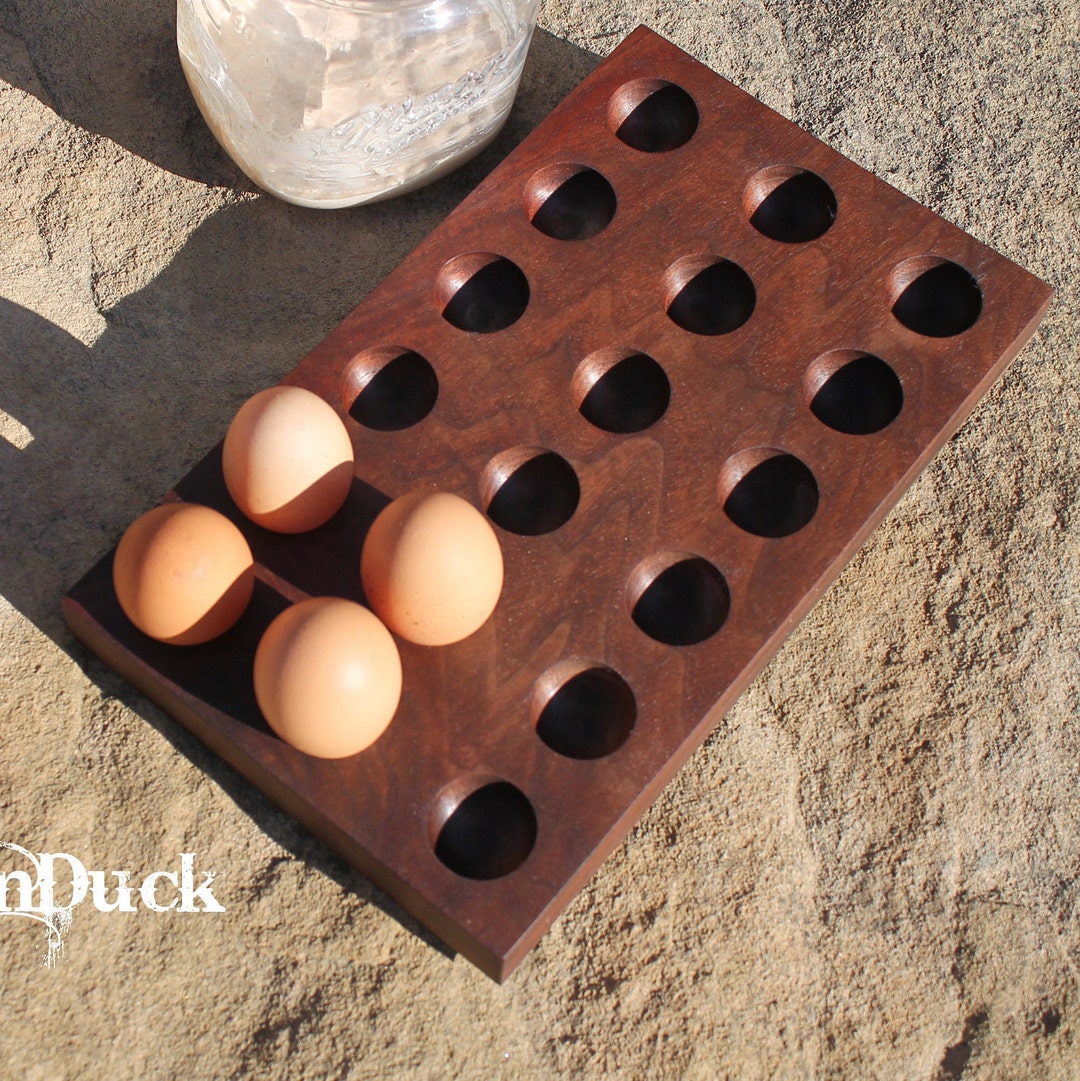 Wood Carved Egg Tray, Egg Holder, 18 Count, Walnut / Oak, Minimalist ...