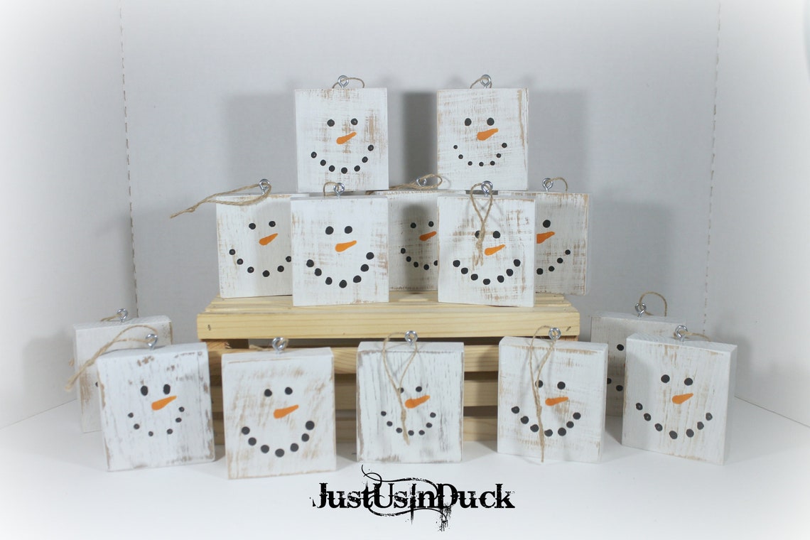 Snowman ornament. Wood block snowman tiered tray. Distressed | Etsy