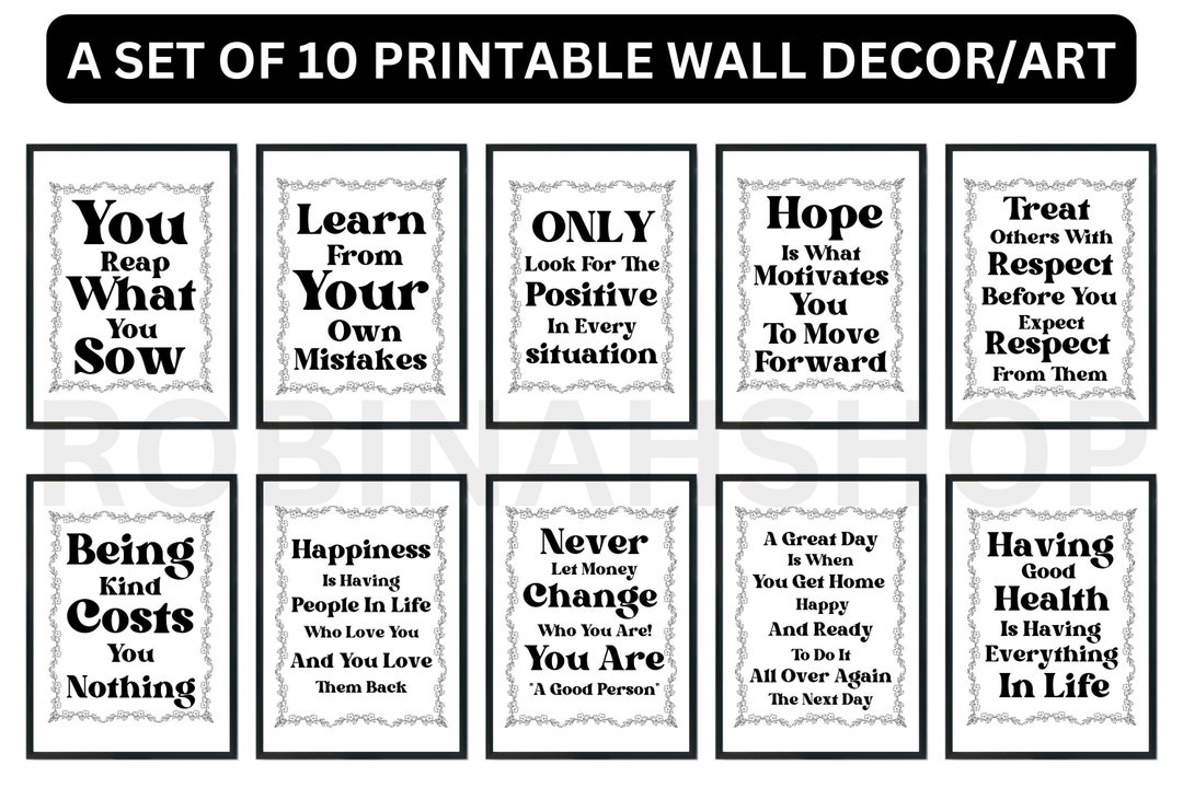 10 Printable Motivational Inspirational Positivity Wall Decor Wall Art ...