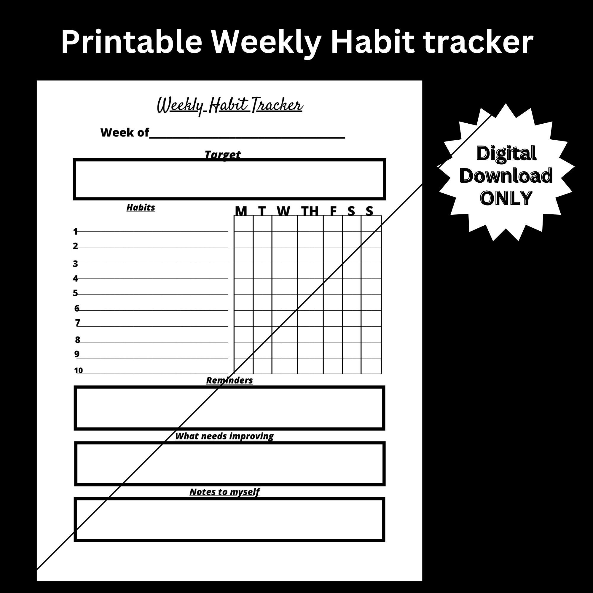 Printable Weekly Habit Tracker Template Easy Instant Digital - Etsy Canada
