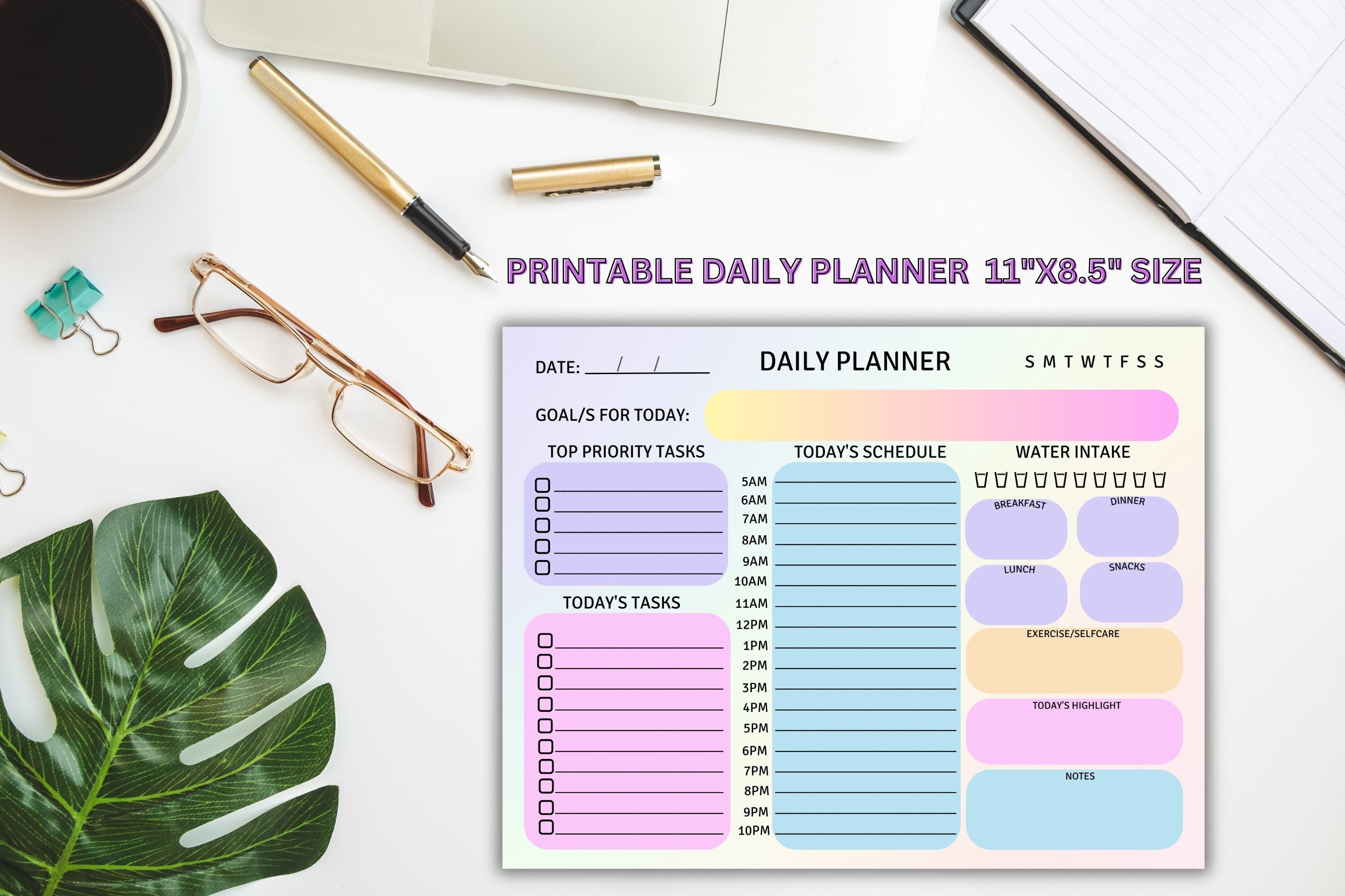 PRINTABLE DAILY Planner Digital Planner Colourful Minimalist Planner ...