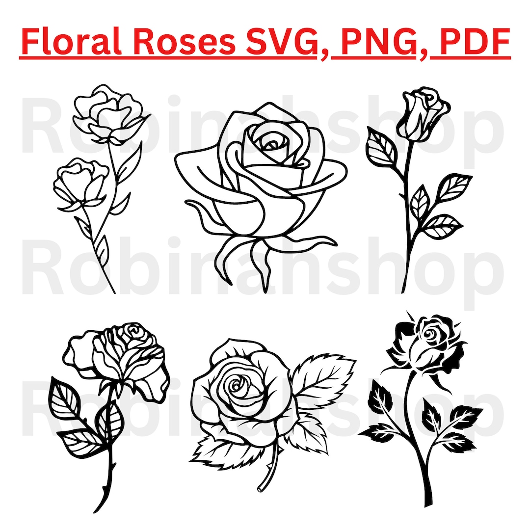 Roses Bundle Svg Instant Download Floral Flower Leaves Svg Png Pdf Diy ...