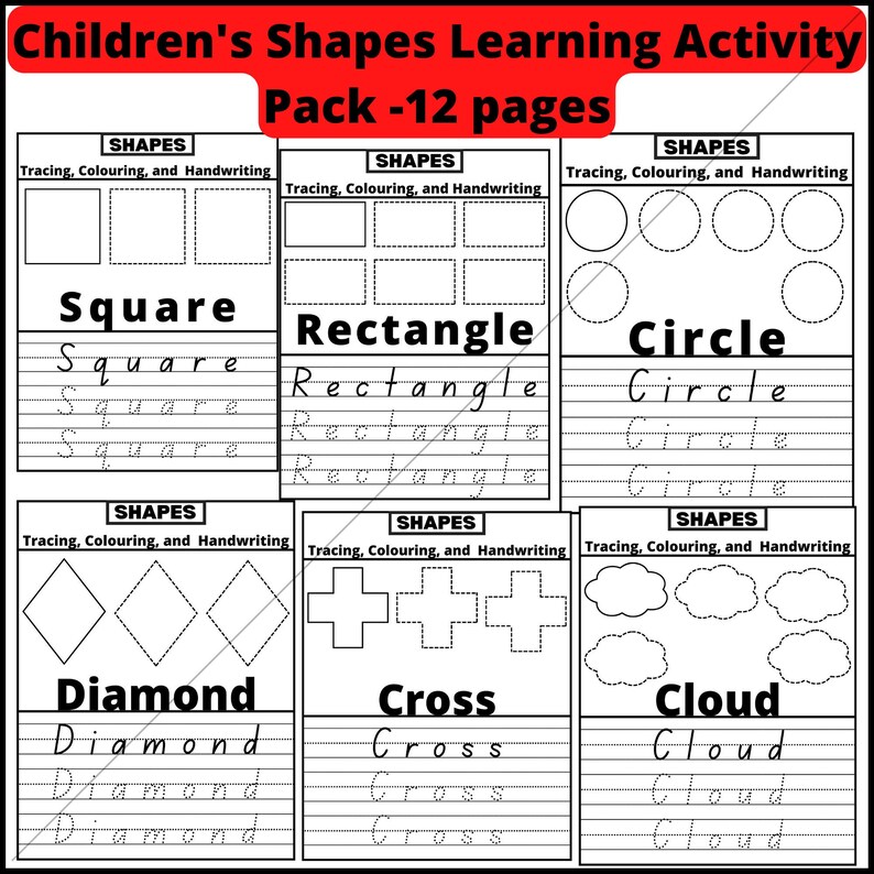 Printable Children's Learning Activity Pack 12 Shapes - Etsy