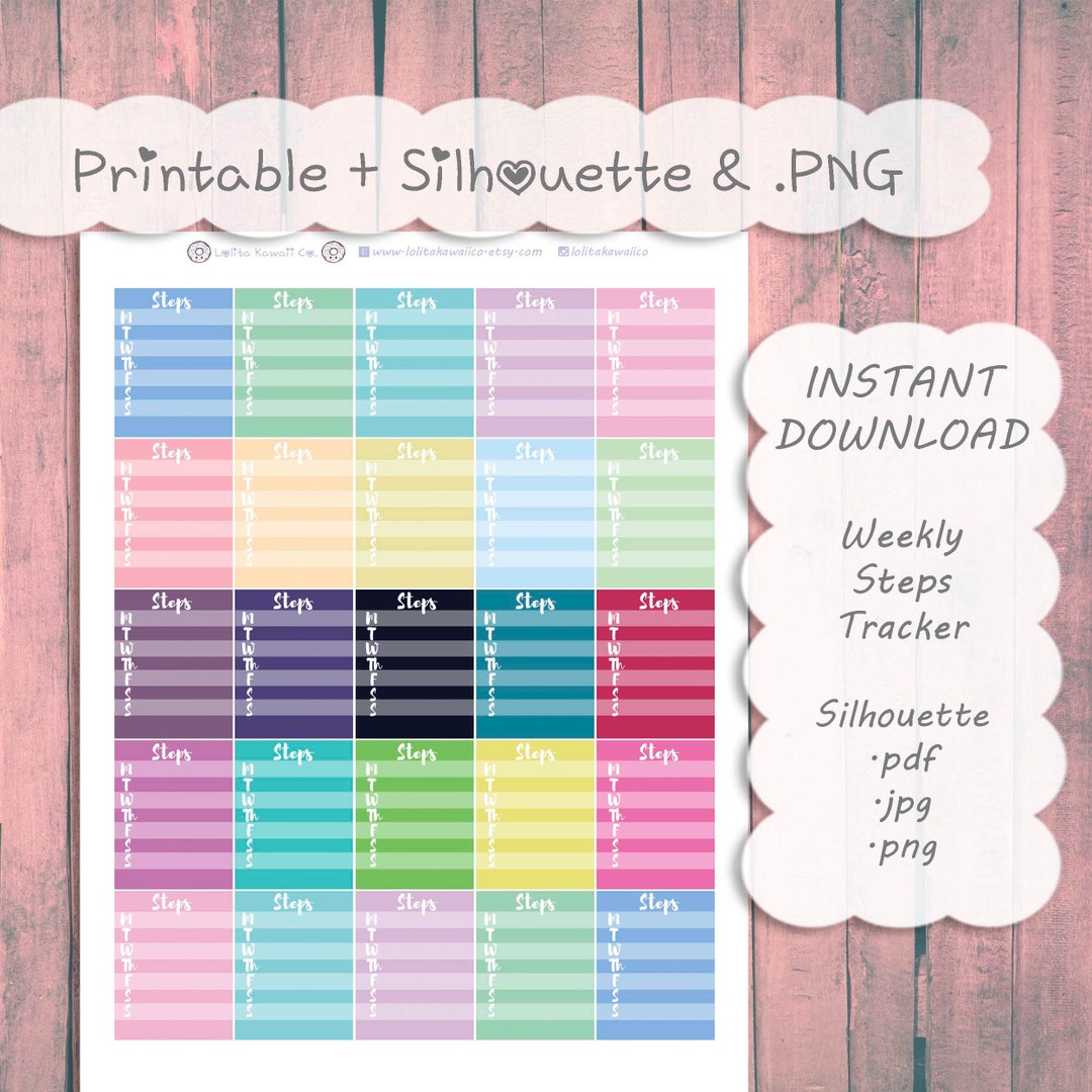 ECLP Printable Weekly Steps Trackers Kawaii Colors - Etsy