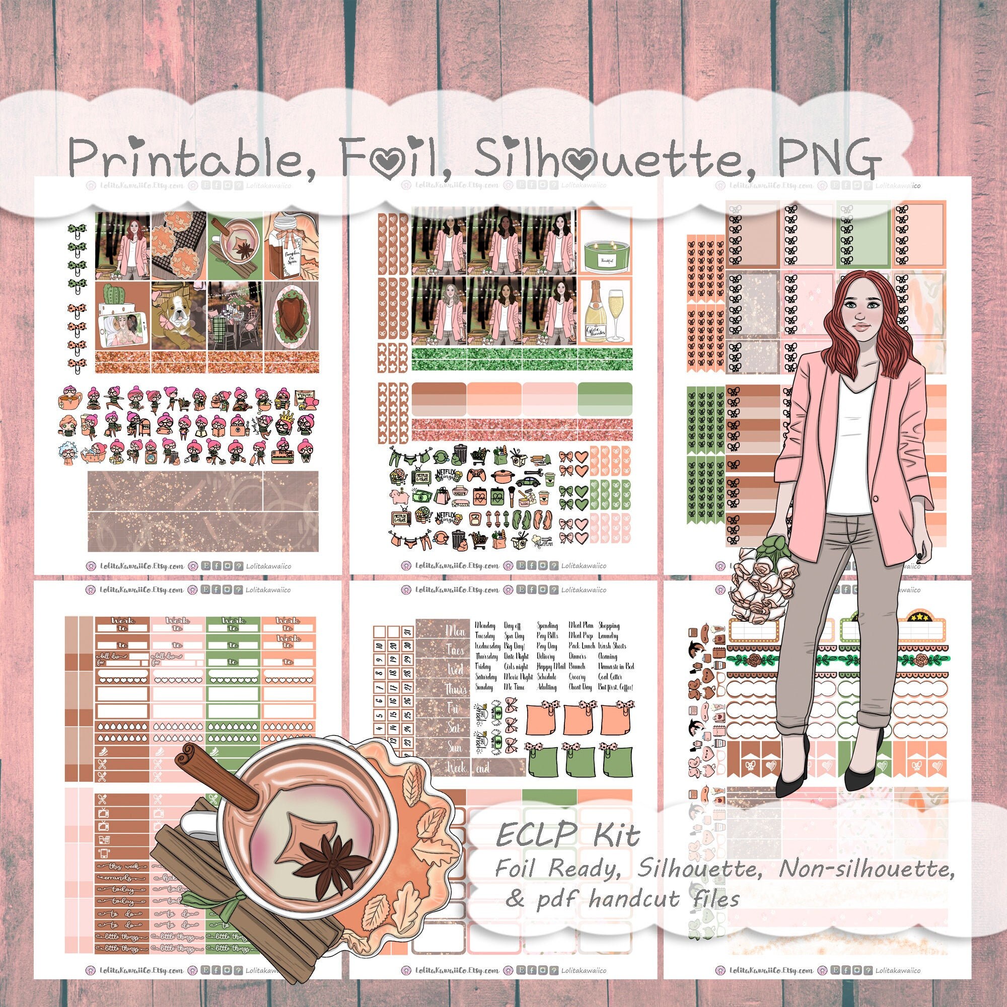 ECLP 6p Kit: Autumn Feast Printable Planner Stickers Erin Condren ...