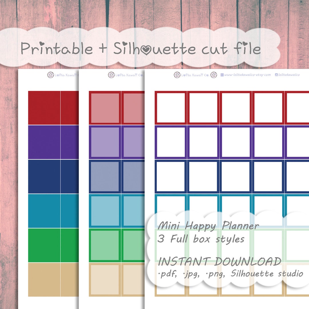 Printable Mini Fullbox ~ Dark Colors || Planner Stickers : the Happy ...