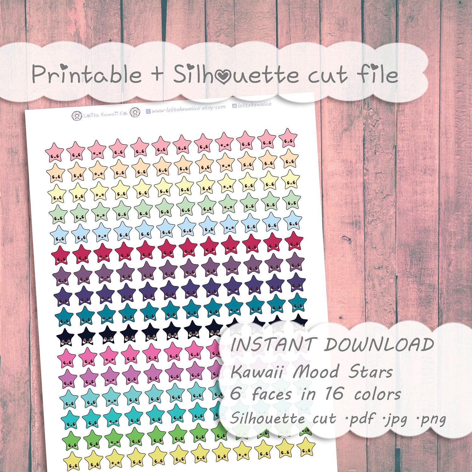 Printable Deco Kawaii Stars Emoji Stickers the Happy Planner, Mini ...