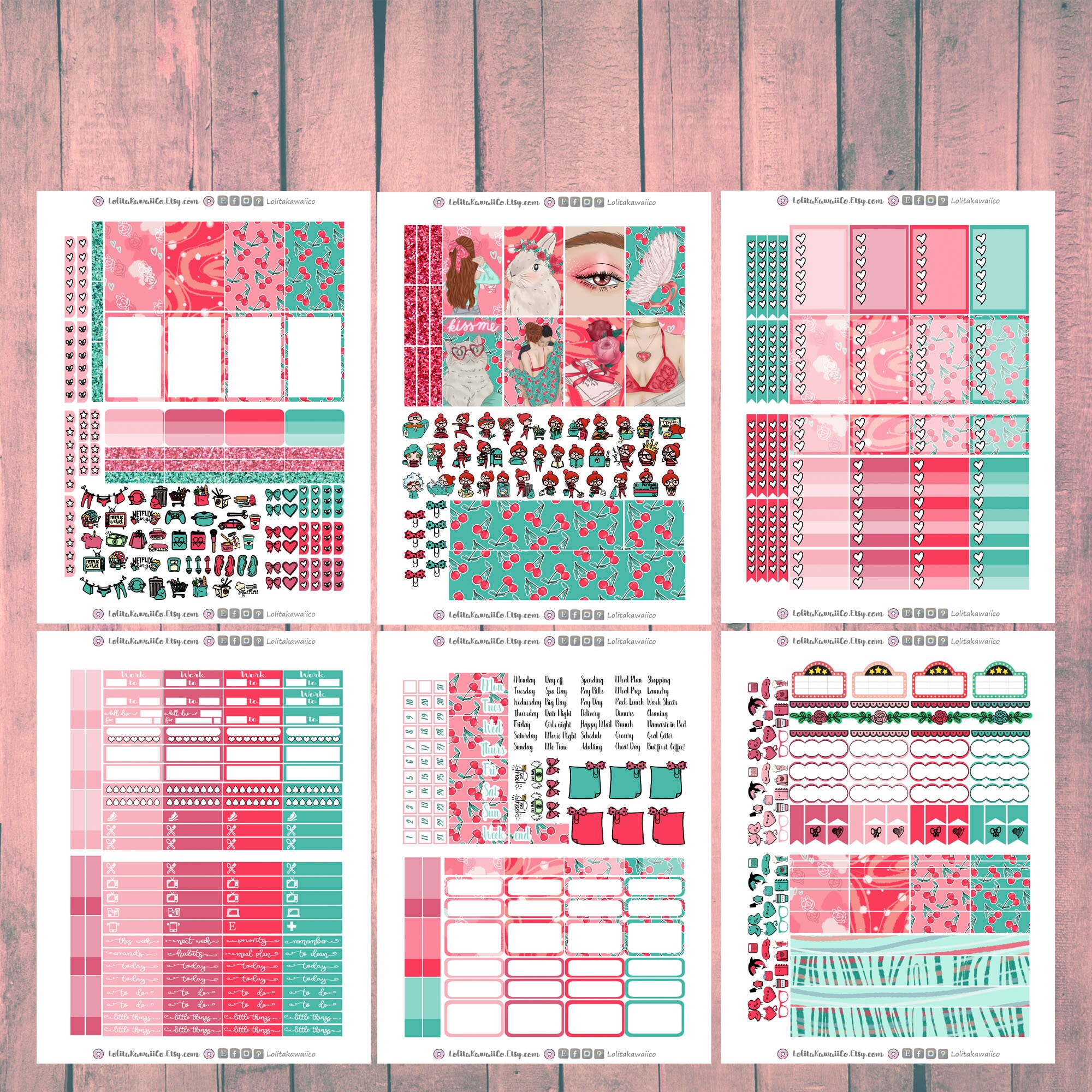 THP 6p Kit: Cherry Kisses Printable Planner Stickers the Happy Planner ...