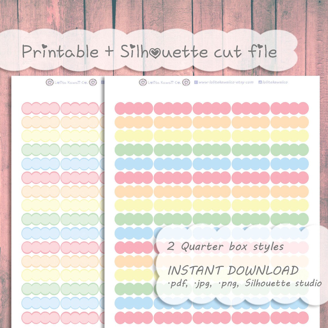 Printable Kawaii Scalloped Quarter Boxes Pastel Rainbow - Etsy