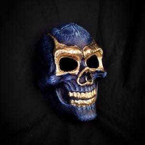 Skull Mask Blue and Gold - Venetian Mask - Halloween Mask - Paper Mache ...