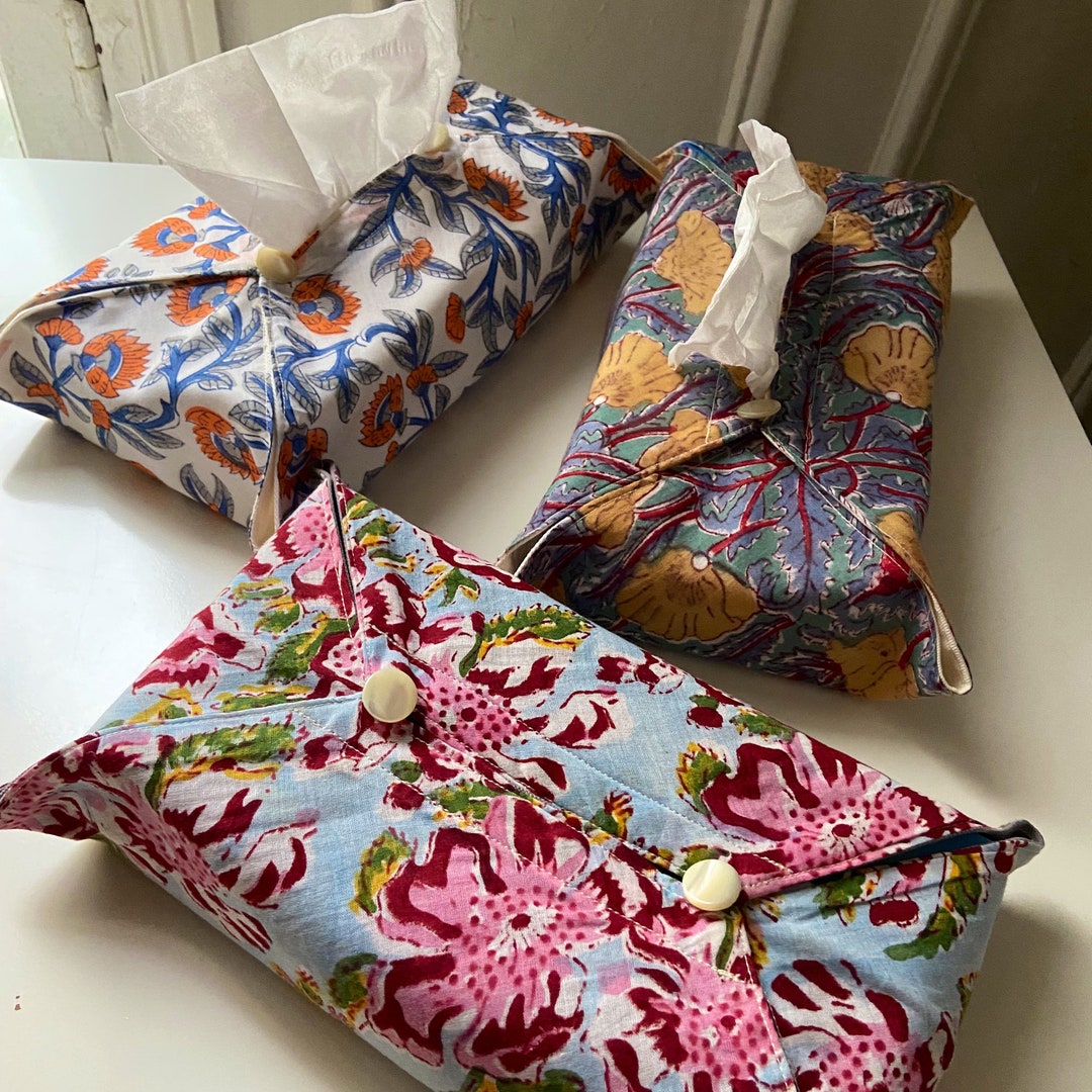 Foldable and Reversible Tissue Box Cover in Block Print Fabric/fabric ...