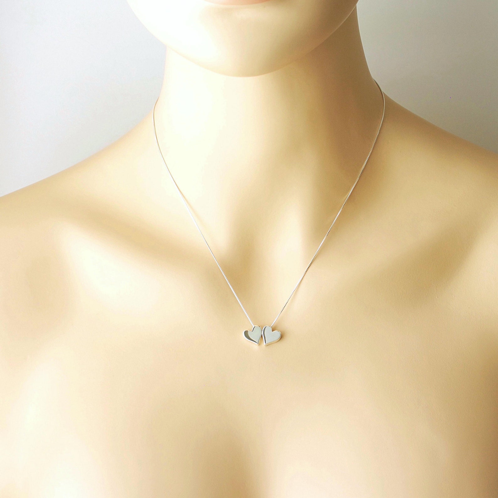 Double Hearts Sterling Silver Necklace Two Hearts - Etsy