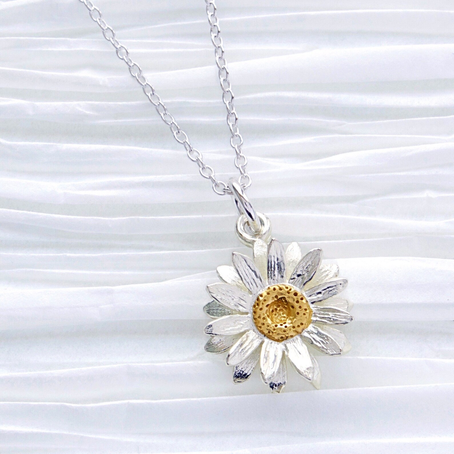 Sterling Silver Flower Necklace, Daisy Necklace, Wildflower Botanical ...