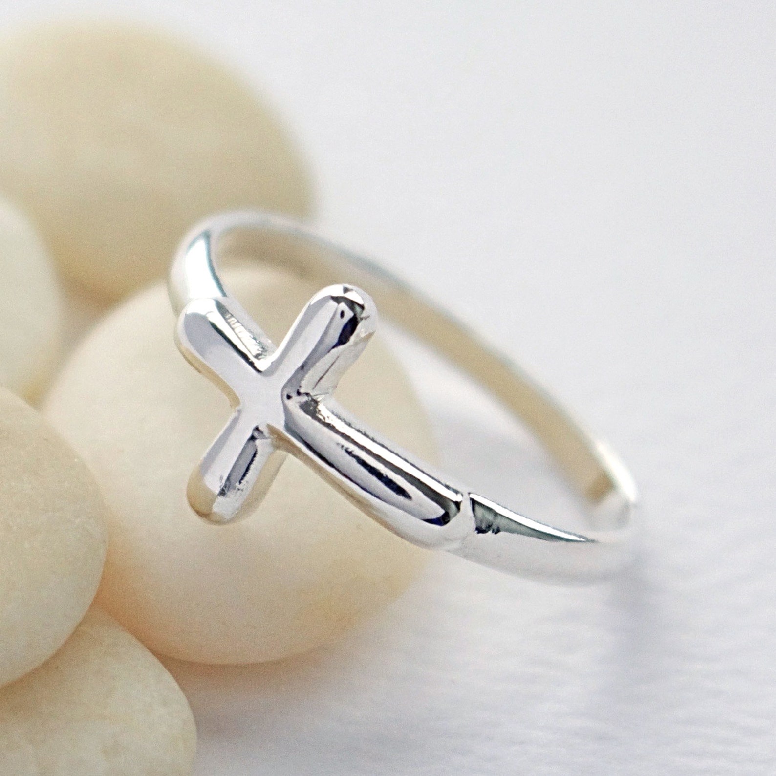 Sterling Silver Cross Ring, Women's Sideways Cross Finger Ring, High ...