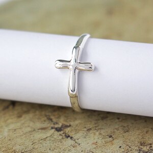 Sterling Silver Cross Ring, Women's Sideways Cross Finger Ring, High ...