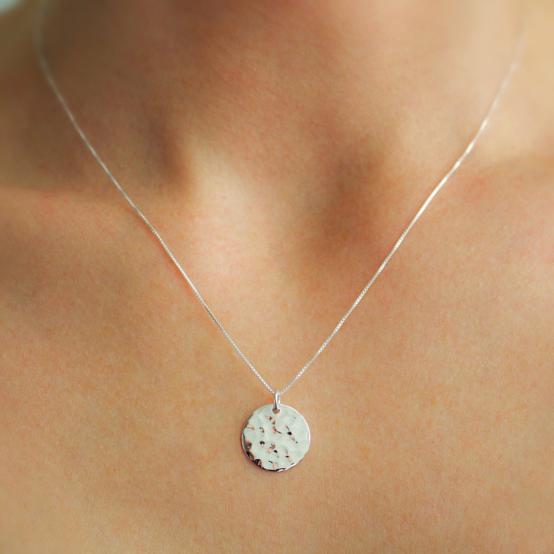 Sterling Silver Hammered Disc Pendant Necklace, FREE SHIPPING, Hammered ...