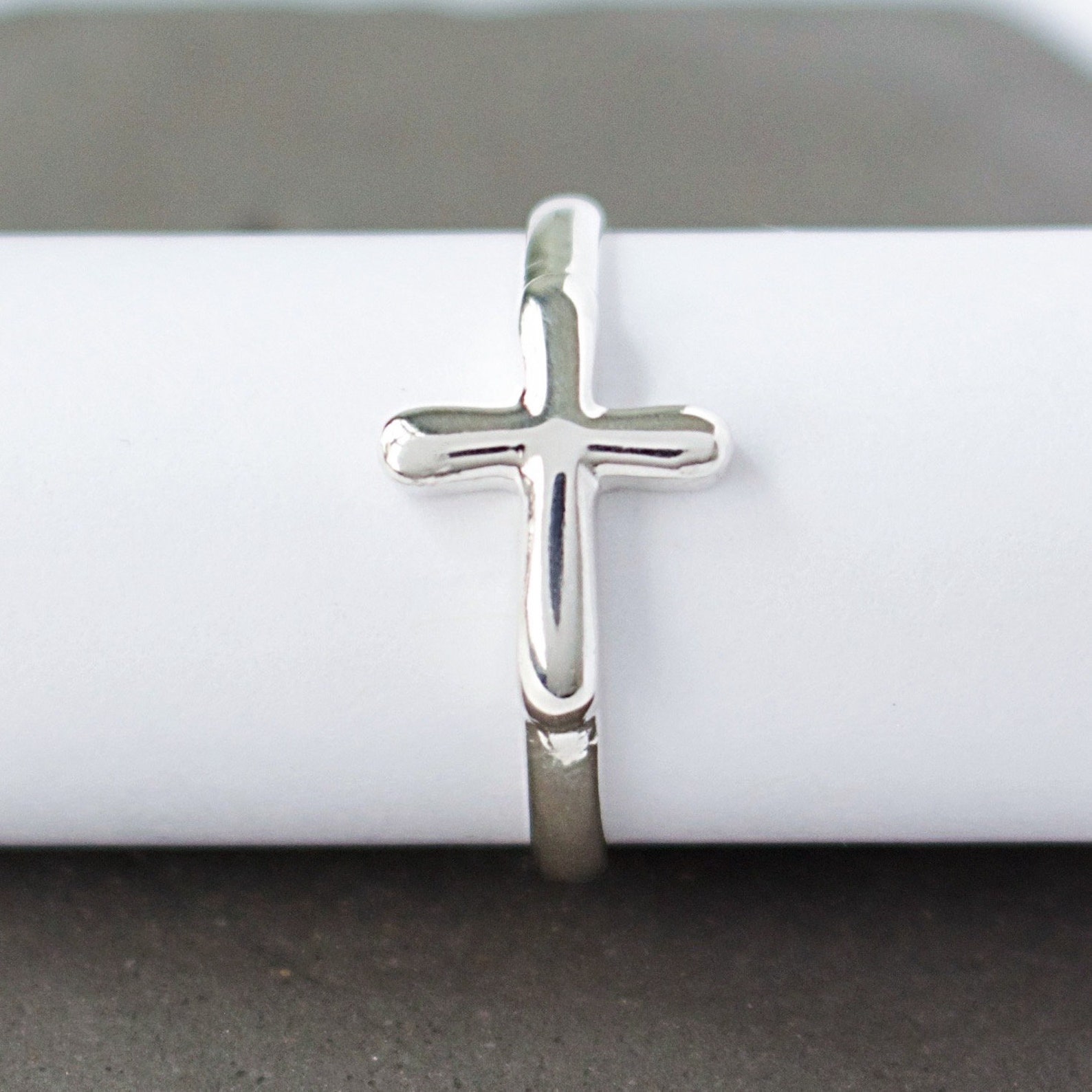 Sterling Silver Cross Ring, Women's Sideways Cross Finger Ring, High ...
