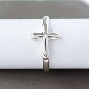 Sterling Silver Cross Ring, Women's Sideways Cross Finger Ring, High Polished Ring, 2 Mm Width ...