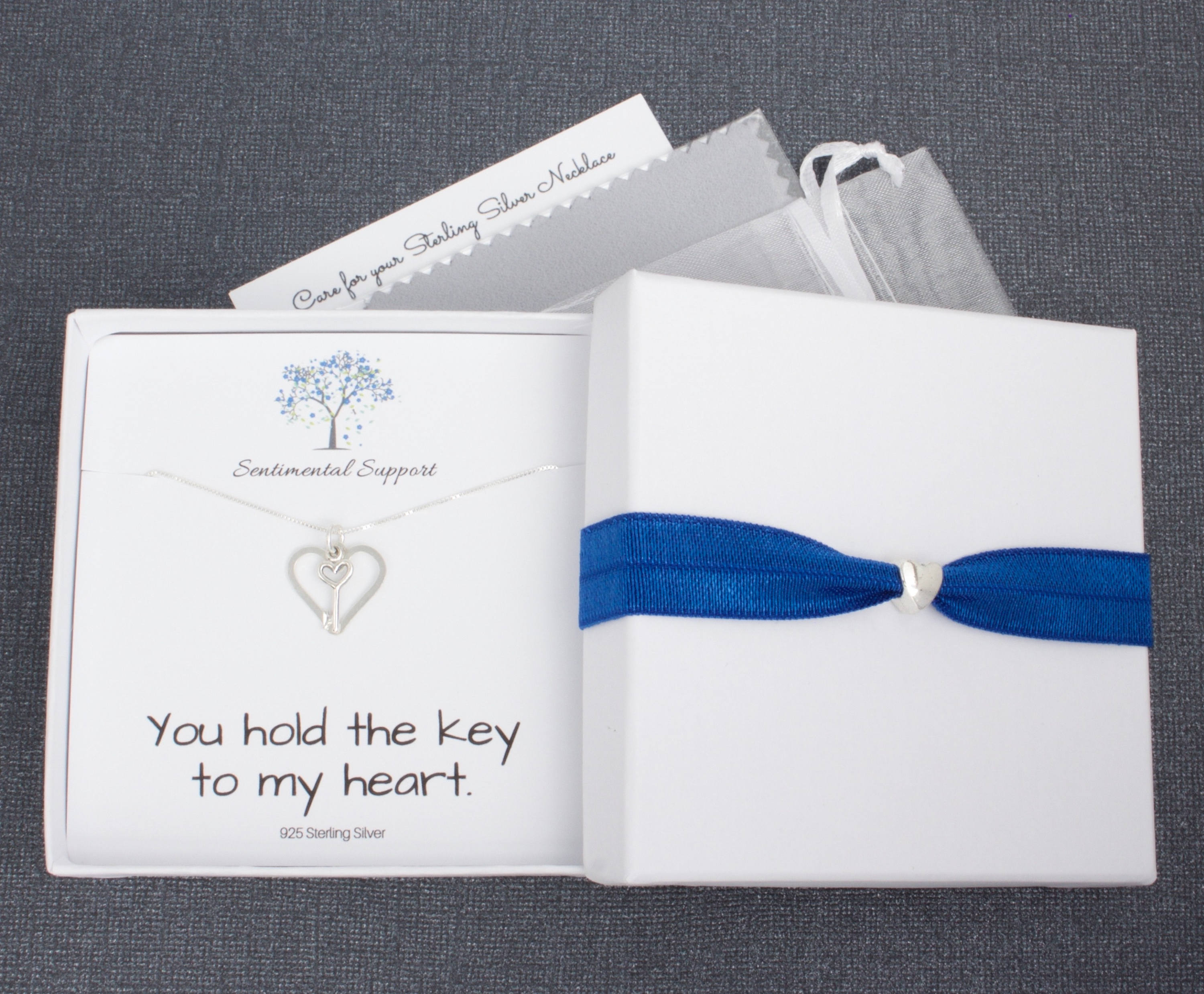 Love Heart and Key Set Necklace, Sterling Silver Sweetheart Gift ...