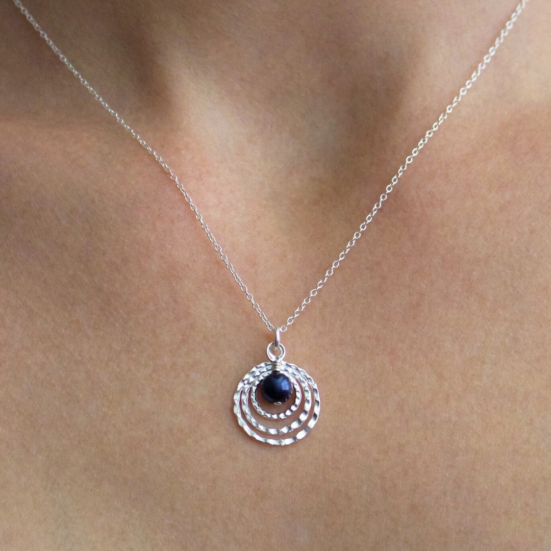 Hammered Sterling Silver Circles Pendant Birthstone Necklace, FREE ...