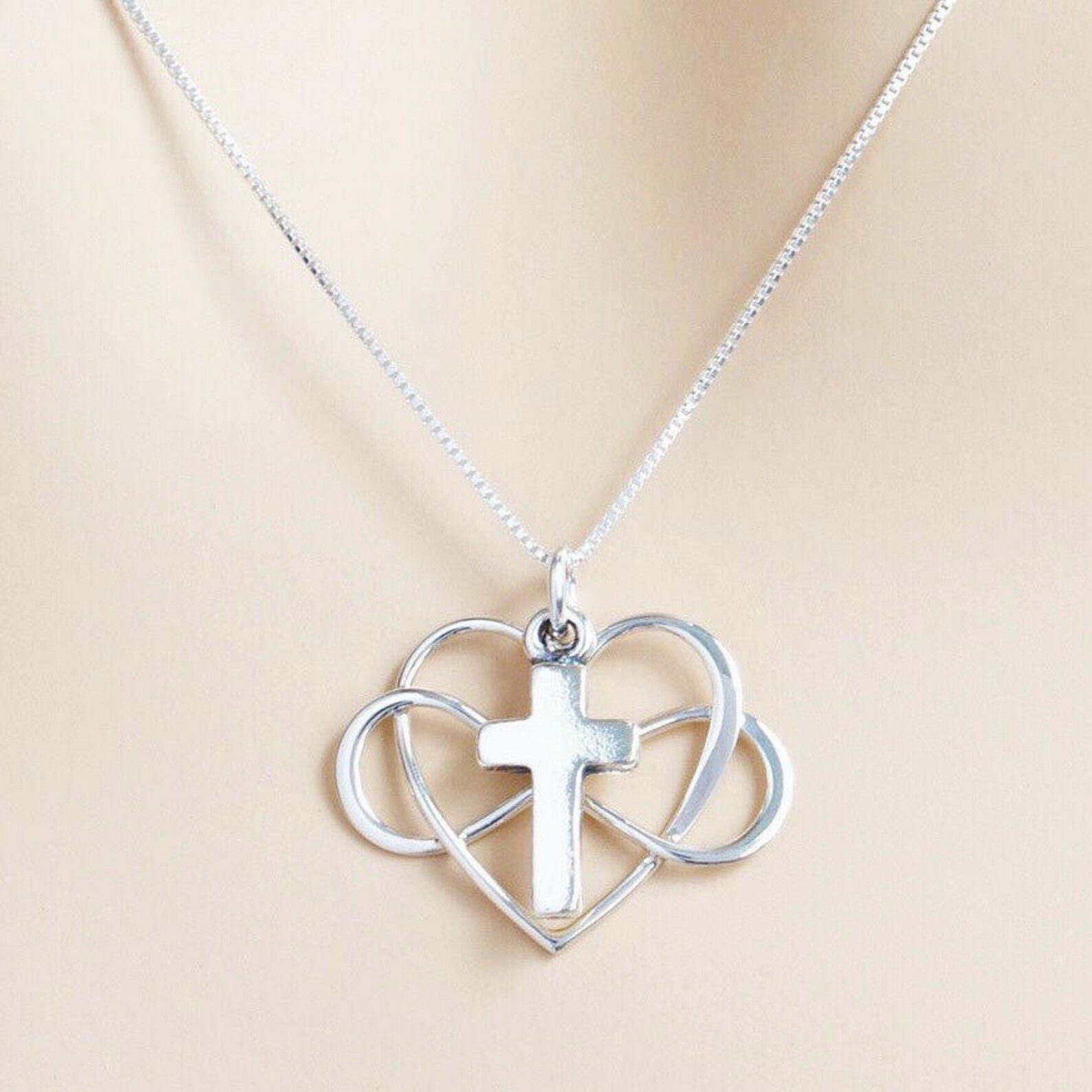 Sterling Silver Infinity Heart Cross Necklace, Christian Infinite Love ...