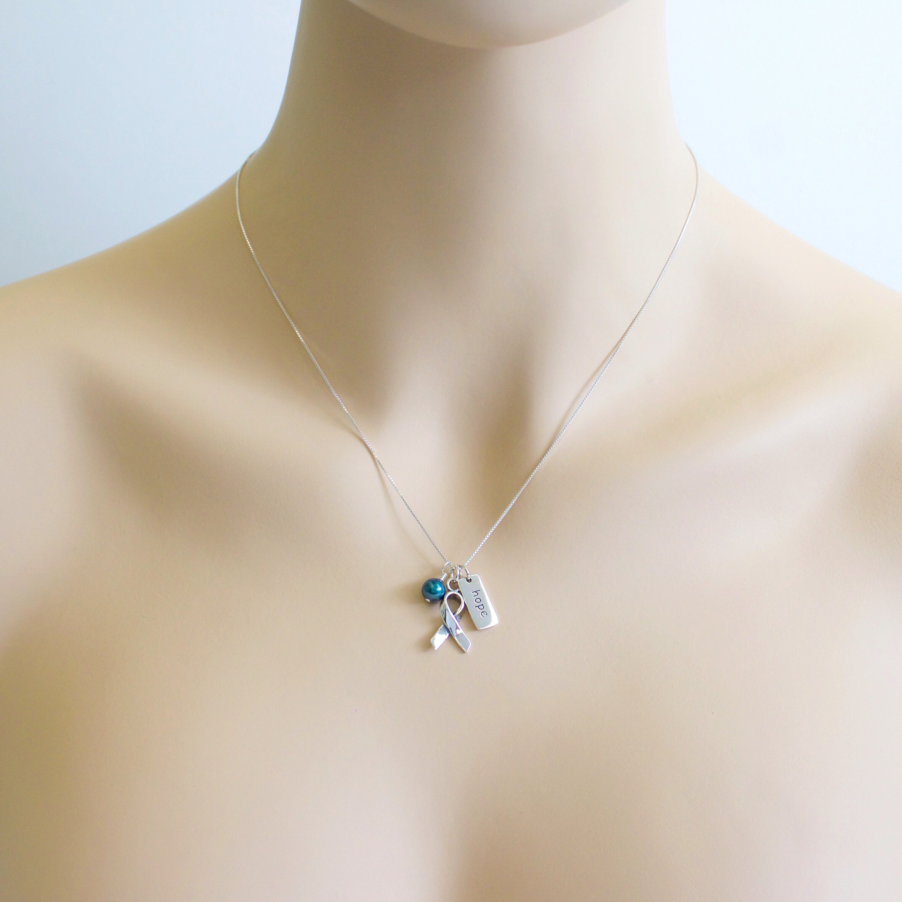 Ovarian Cancer Teal Sterling Silver Awareness Necklace | Etsy