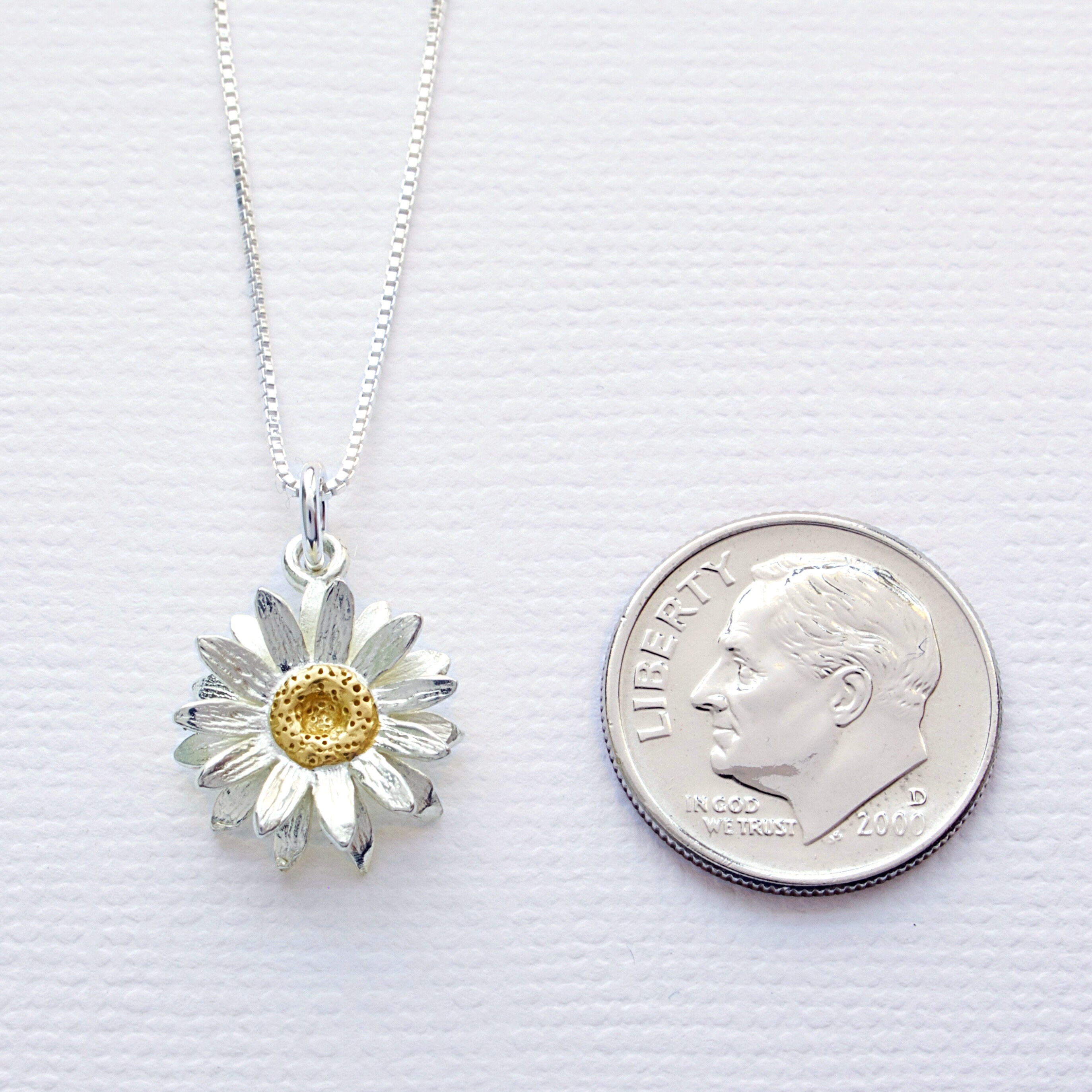 Sterling Silver Flower Necklace, Daisy Necklace, Wildflower Botanical ...