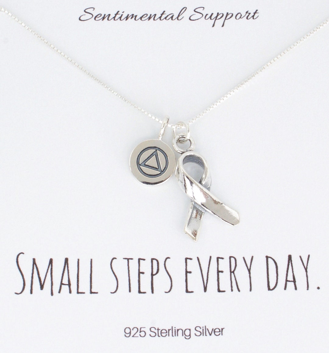 Alcoholics Anonymous AA Charm Necklace, Awareness Ribbon, Unity ...