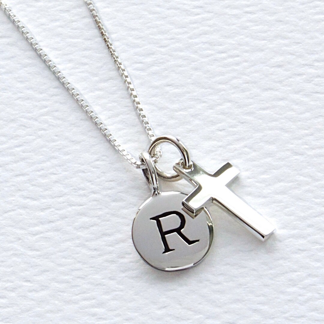 Petite Cross and Initial Disc Sterling Silver Necklace, FREE SHIPPING ...