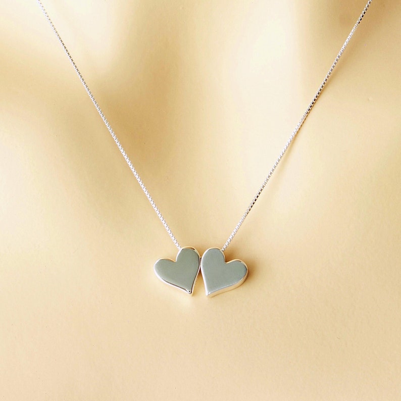 Double Hearts Sterling Silver Necklace Two Hearts - Etsy