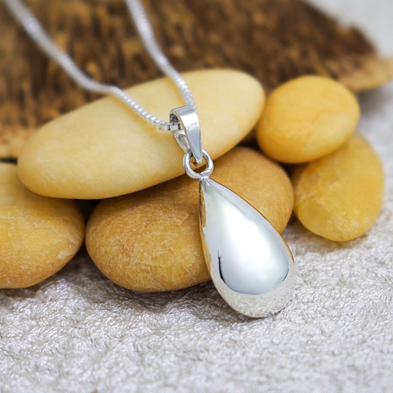 Sterling Silver Teardrop Necklace, Raindrop Necklace, Water Droplet ...