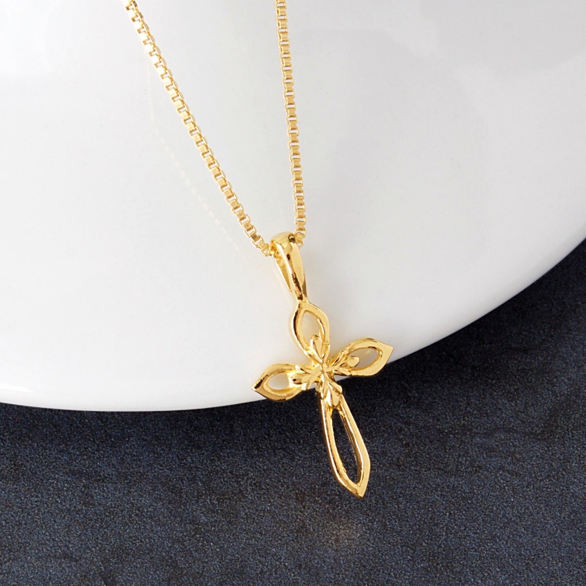 Gold Cross Pendant Necklace 24k Gold Vermeil Style Cross - Etsy