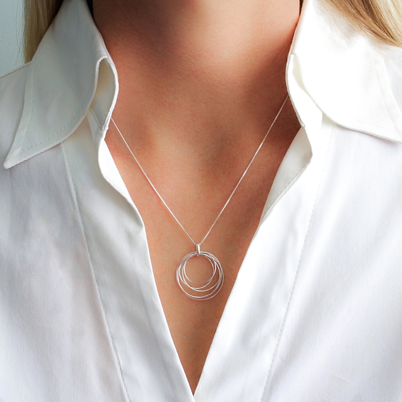 Sterling Silver Circles Necklace, Silver Wire Jewelry, Silver Round ...