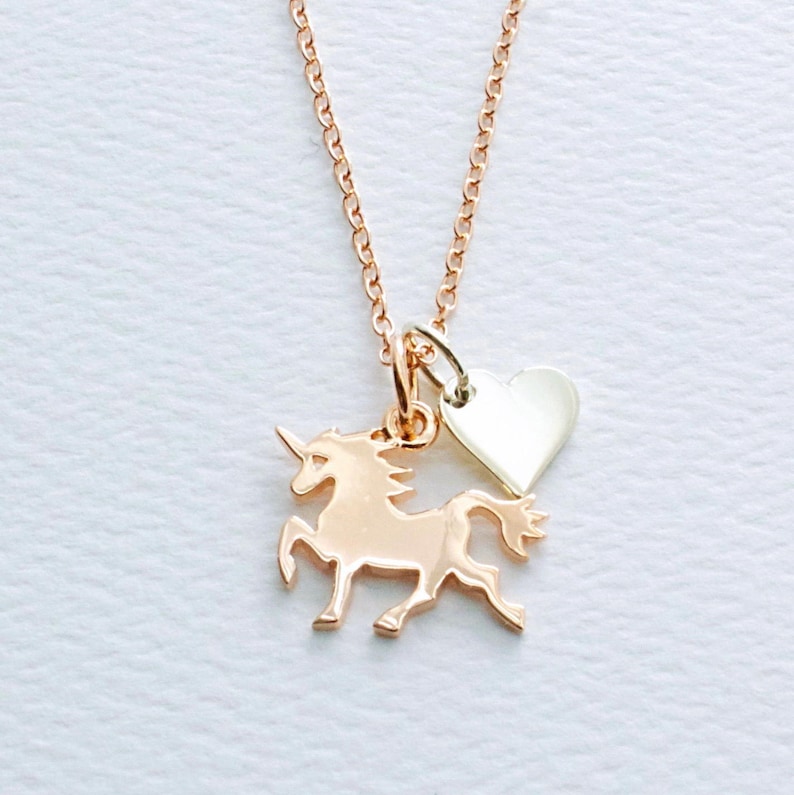 Unicorn and Heart Charm Necklace in Sterling Silver and Rose Gold ...