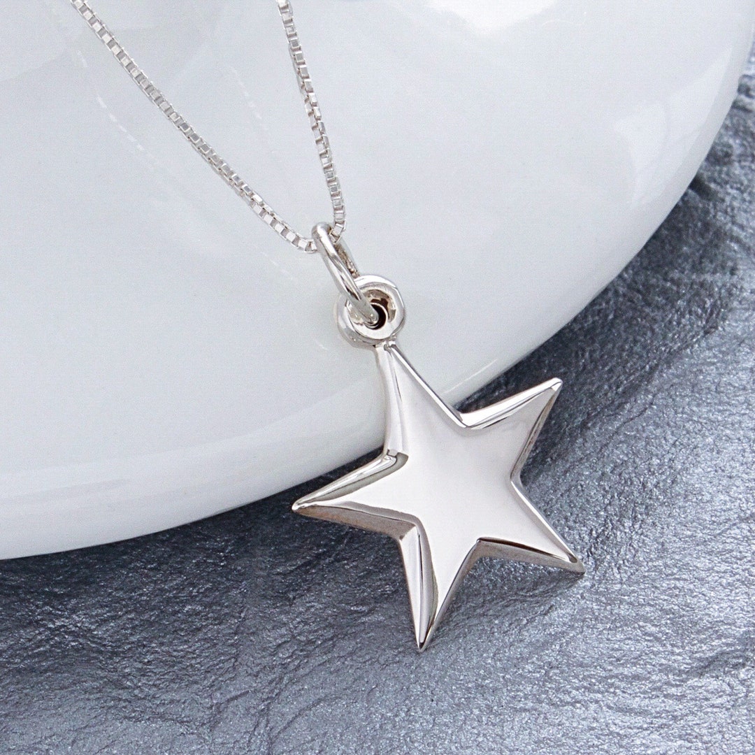 Sterling Silver Star Necklace, Celestial Jewelry, High Polished 925 ...