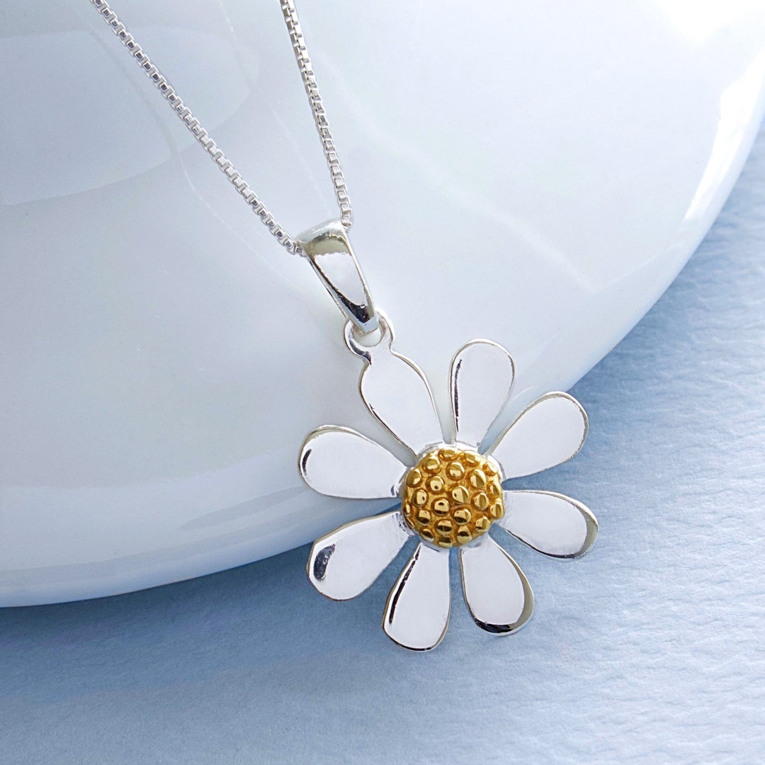 Sterling Silver Daisy Necklace, Flower Necklace, Wildflower Botanical ...