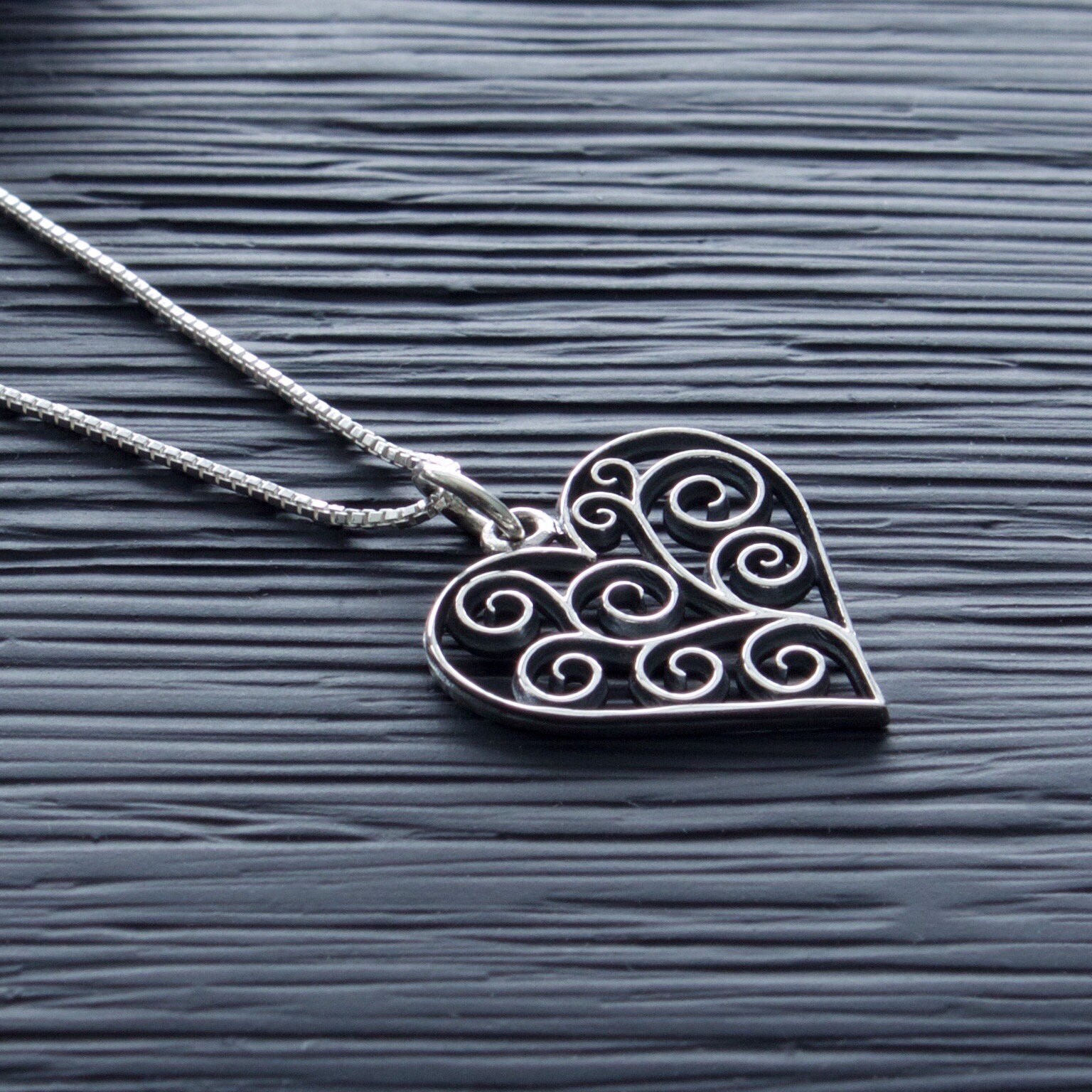 Vintage Scroll Work Heart Sterling Silver Pendant Necklace | Etsy