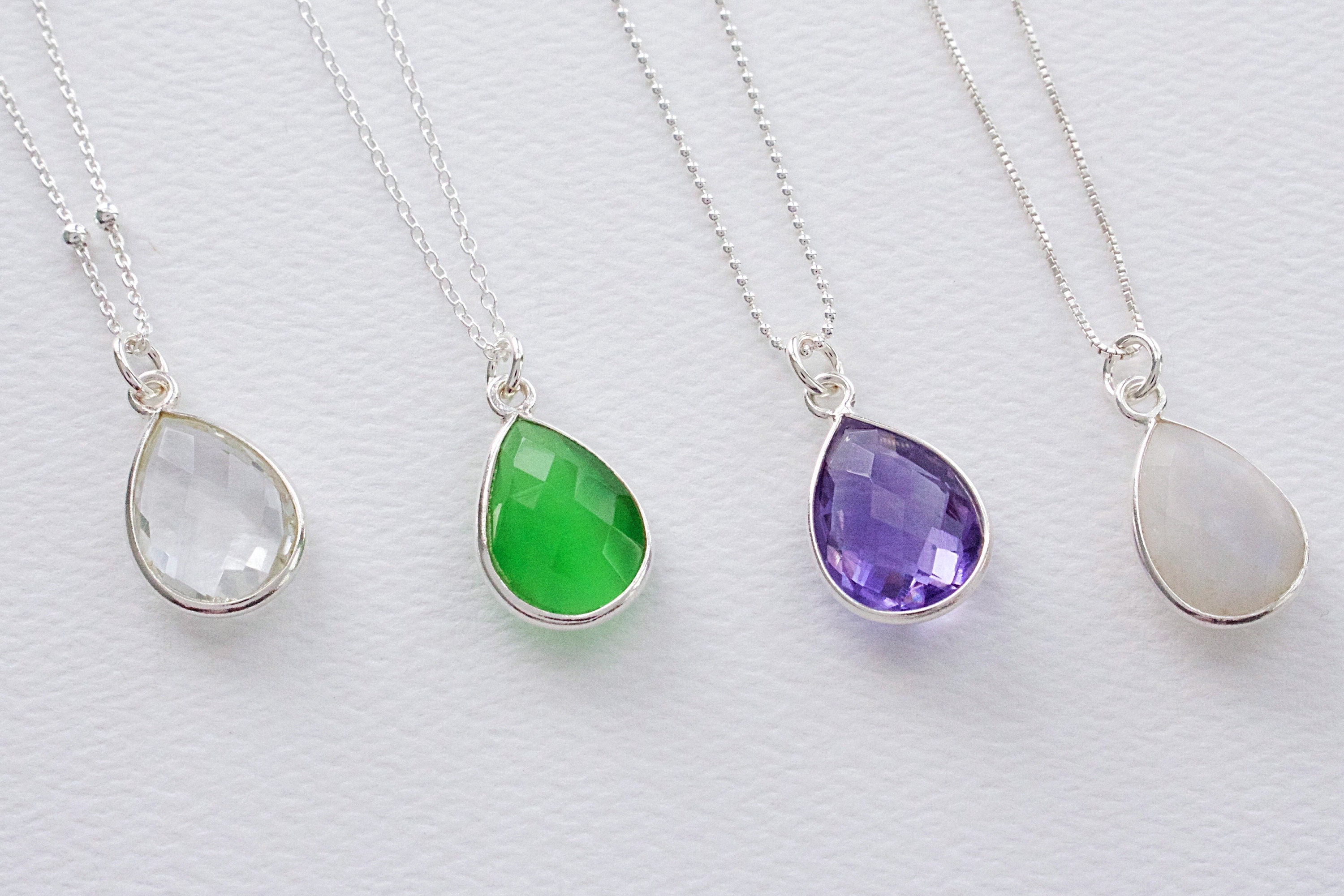 Quartz Birthstone Sterling Silver Necklace, Quartz Teardrop Pendant ...