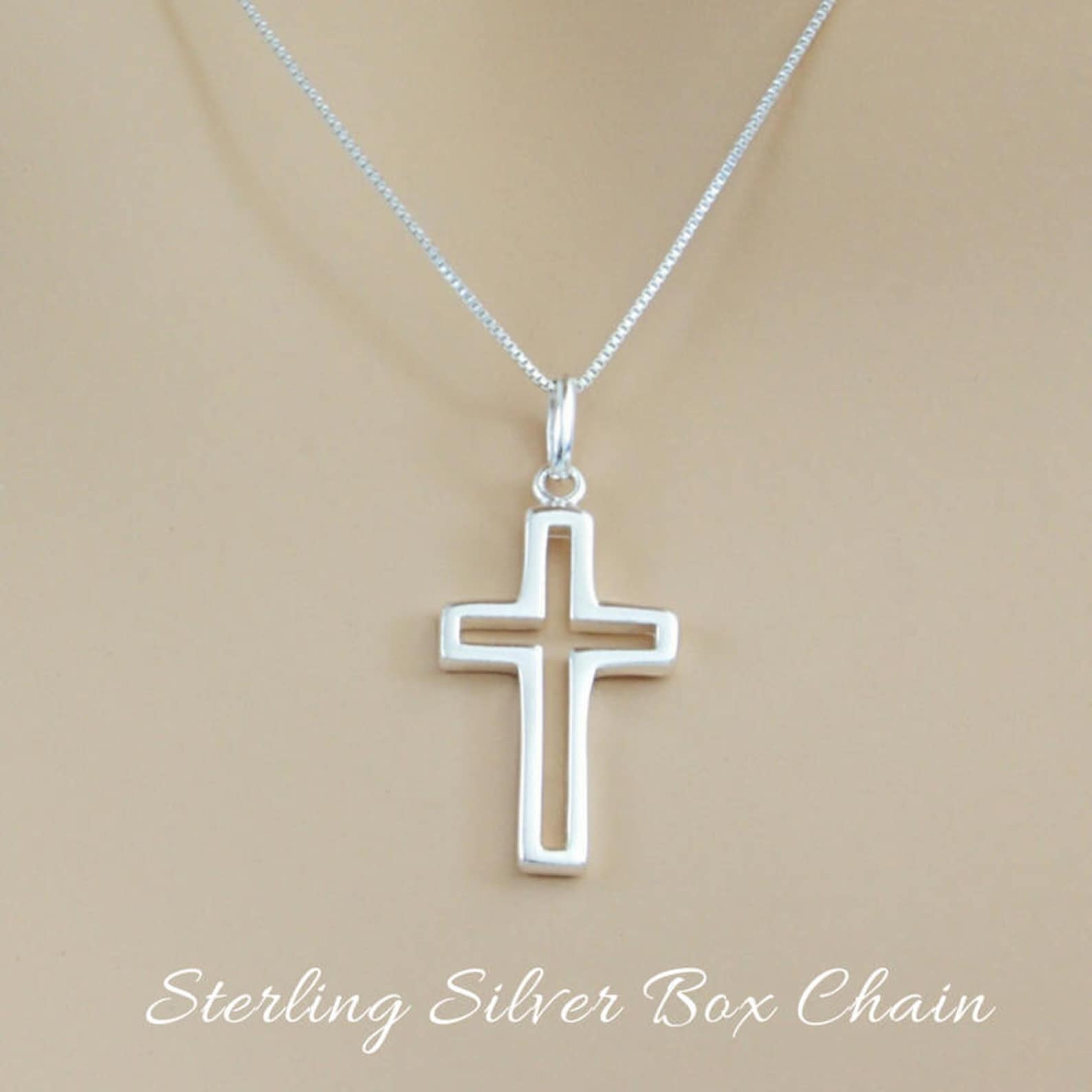 Sterling Silver Open Cross Pendant Necklace, FREE SHIPPING, Christian ...