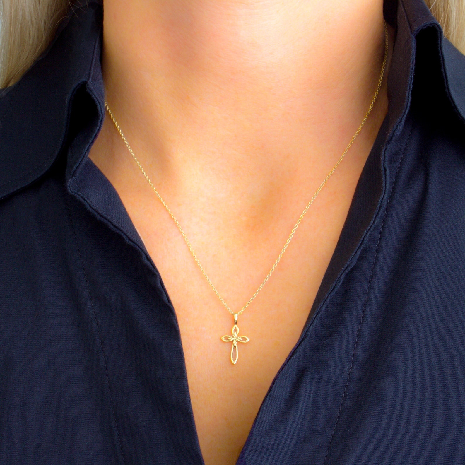 Gold Cross Pendant Necklace 24k Gold Vermeil Style Cross - Etsy
