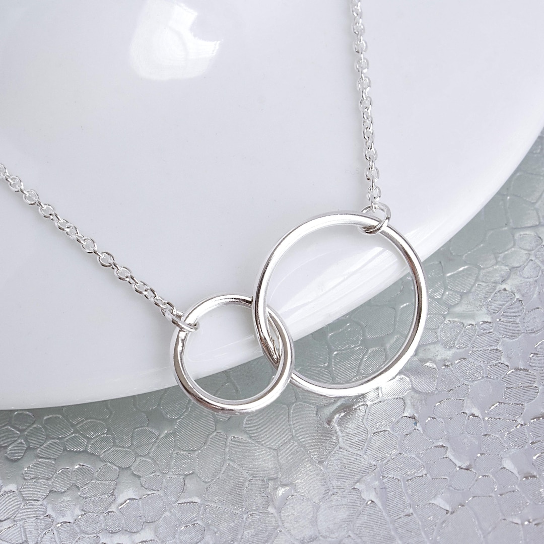 Interlocking Circles Sterling Silver Necklace, Double Circles Necklace ...