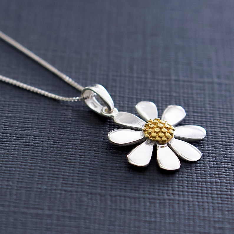 Sterling Silver Daisy Necklace, Flower Necklace, Wildflower Botanical ...