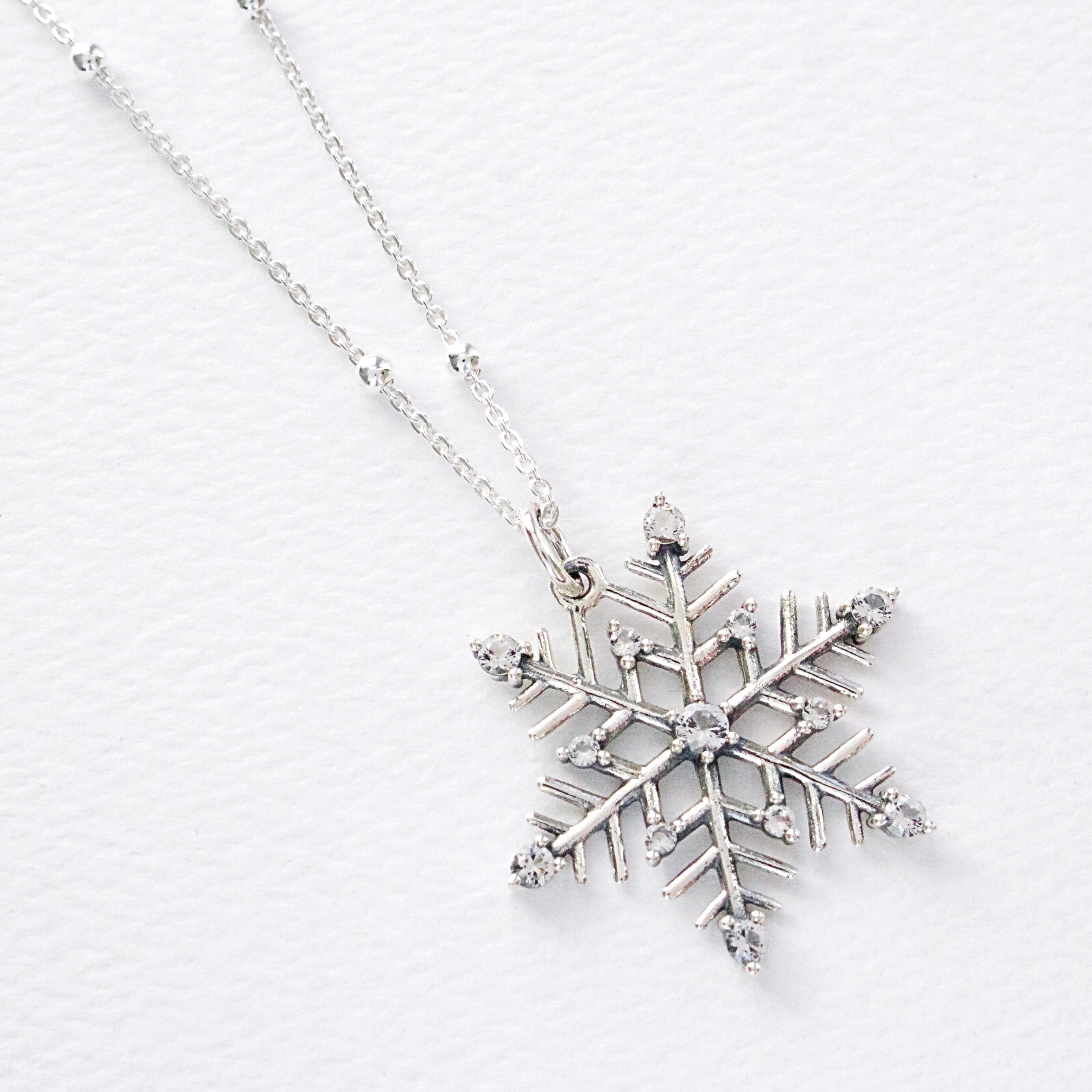 925 Sterling Silver Snowflake With Nano Gemstones Necklace, Winter ...