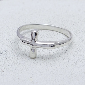 Sterling Silver Cross Ring, Women's Sideways Cross Finger Ring, High Polished Ring, 2 Mm Width ...
