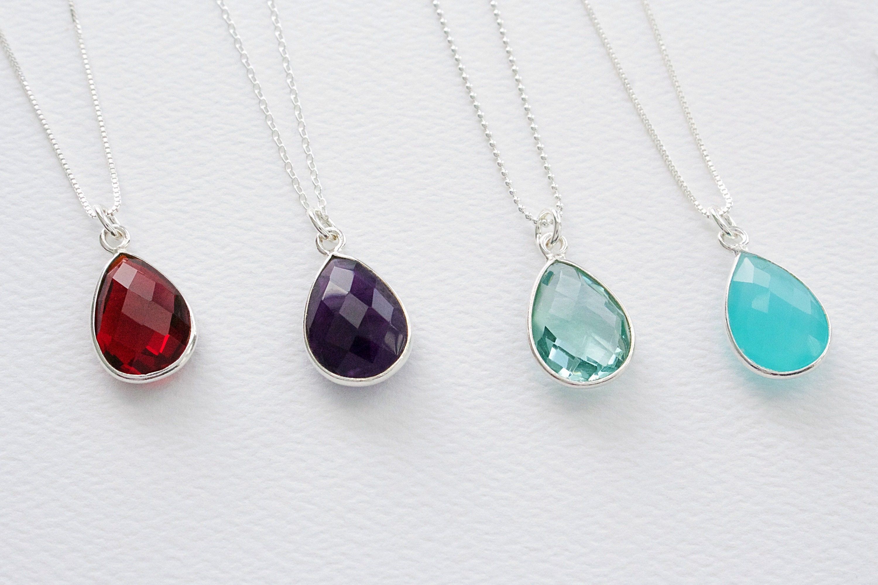 Quartz Birthstone Sterling Silver Necklace, Quartz Teardrop Pendant ...