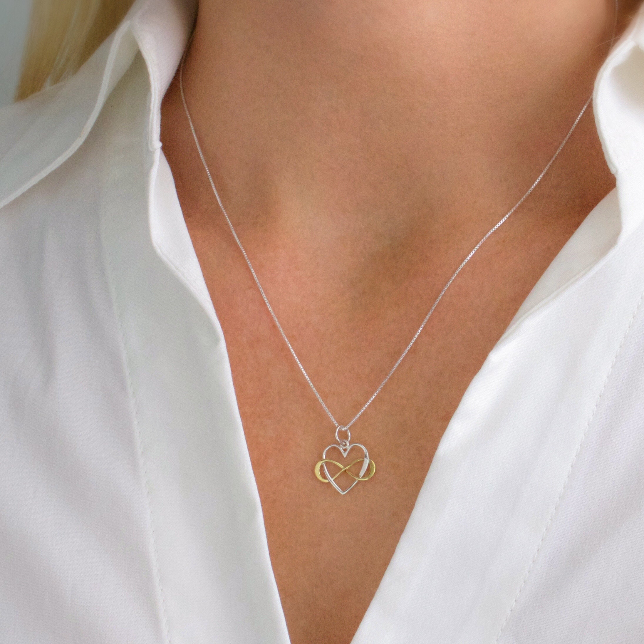 Infinity Heart Sterling Silver Necklace With Bronze Infinity | Etsy