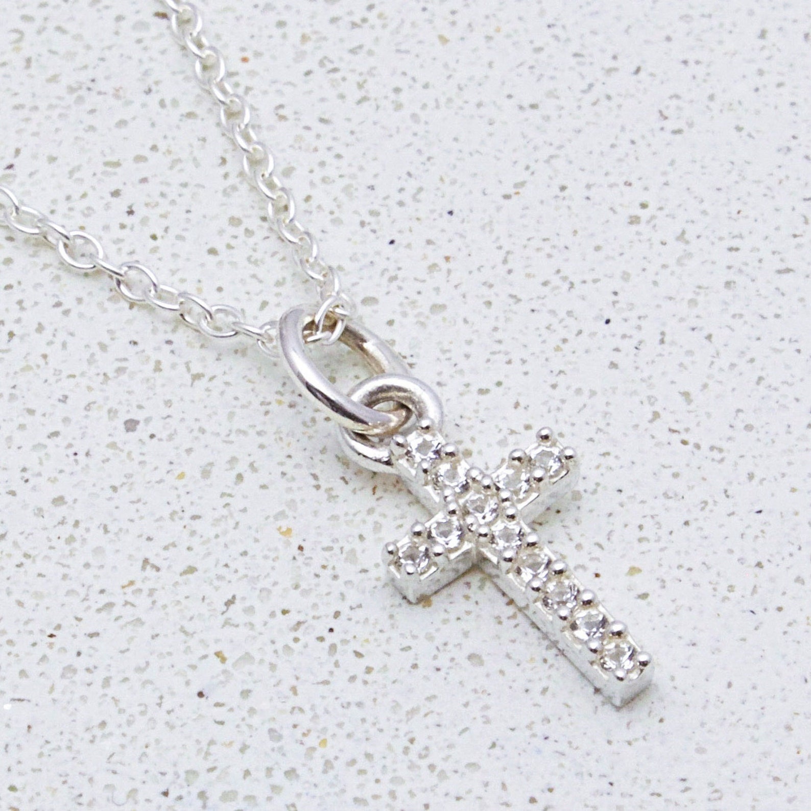 Small Cross Necklace Tiny Sterling Silver Cross With Crystal - Etsy