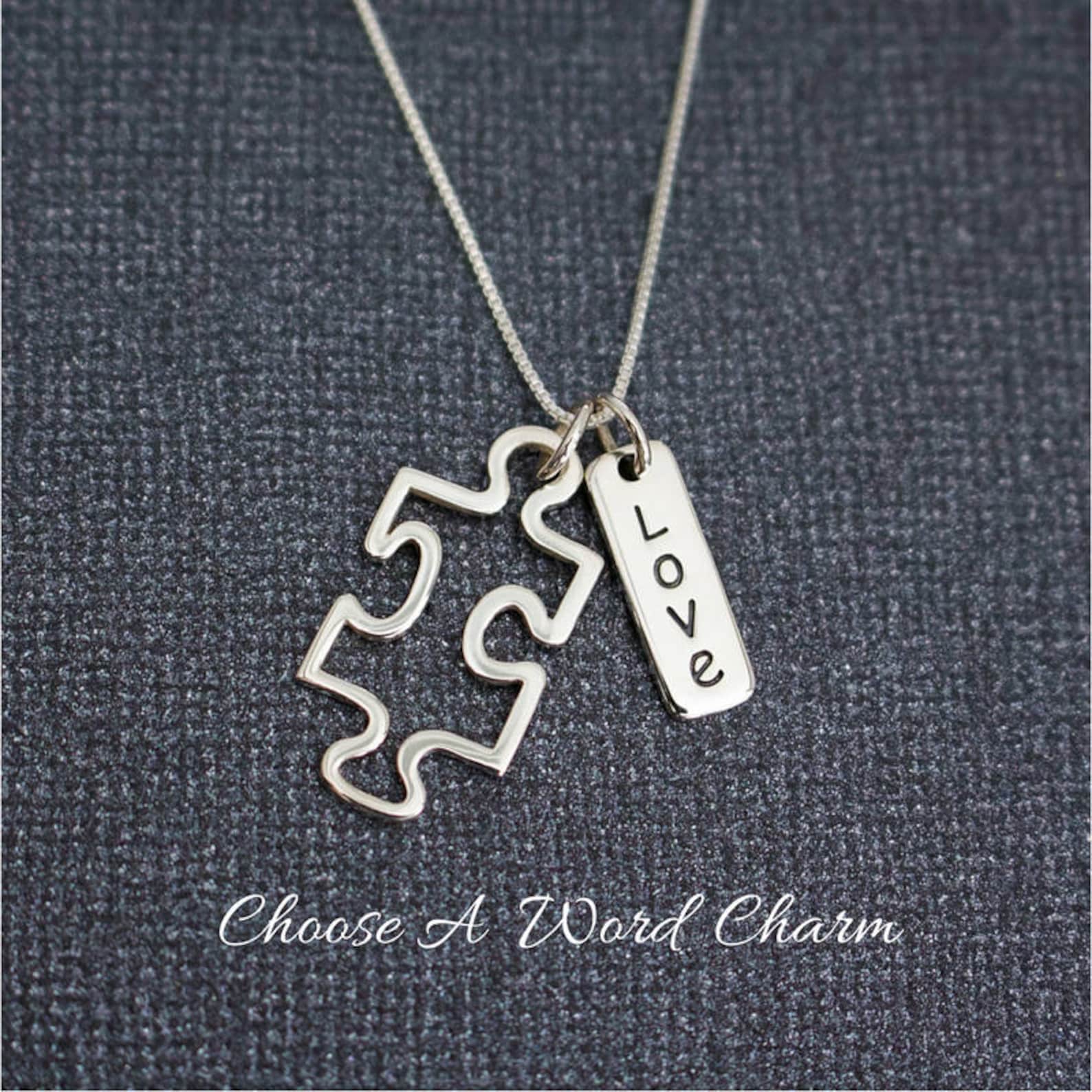 Autism Puzzle Piece and Inspirational Word Charm Sterling Silver ...